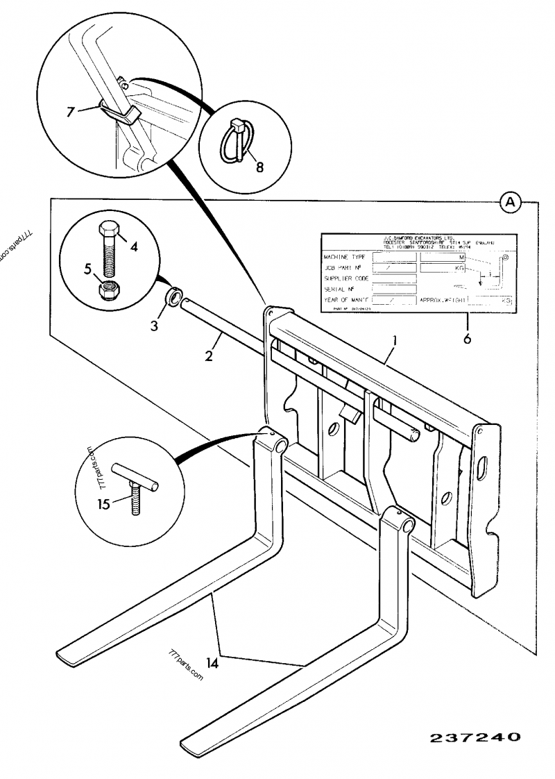 514/02200 Fork, arm floating, 1200 x 40 x 125 - 51402200 - JCB spare ...
