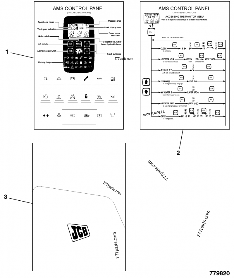 817/20334 Label, guide chart AMS, French wheeled AUTO - 81720334 - JCB ...