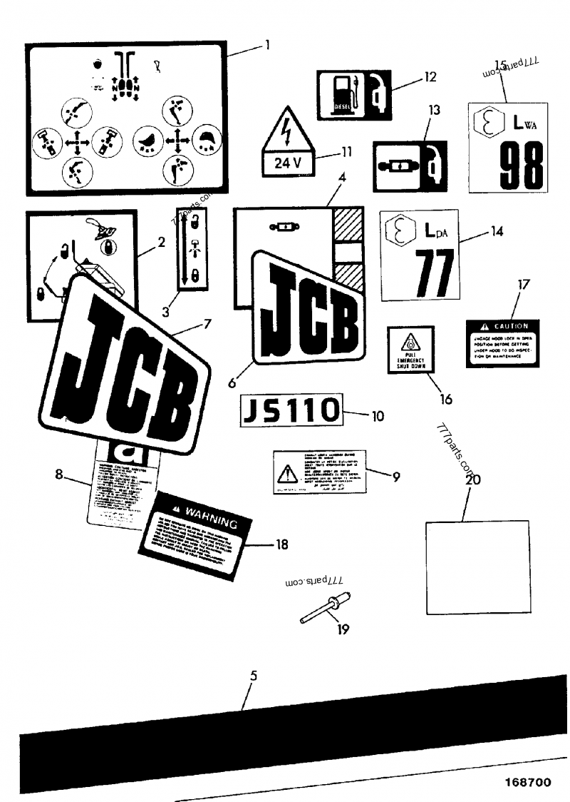 JSH0027 Decal, swing danger warning - JCB spare part | 777parts.com