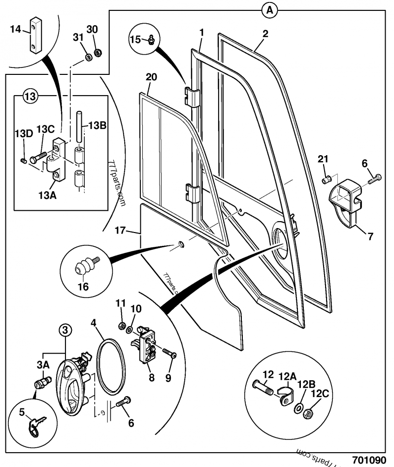 267/85190 Door, assembly, right side, sliding window - 26785190 - JCB ...