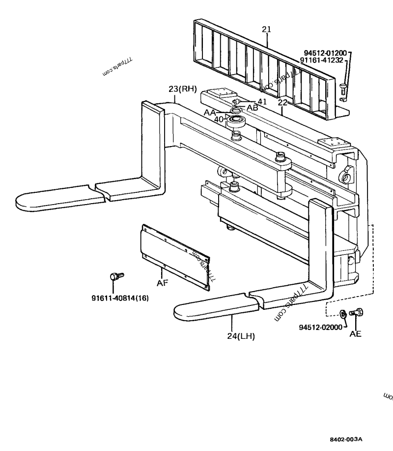 852073820071 RAIL SUB-ASSY, FORK - Toyota spare part | 777parts.com